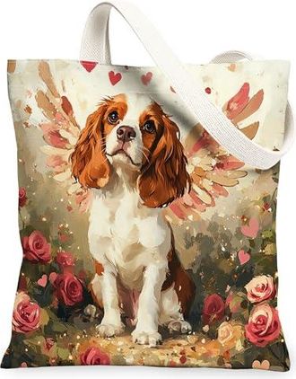 Generic Cavalier King Charles Spaniel Sac fourre-tout en toile pour faire du shopping 33 x 38,1 cm, sac d&eacute;picerie r&eacute;utilisable pour femme, peinture de chien, 