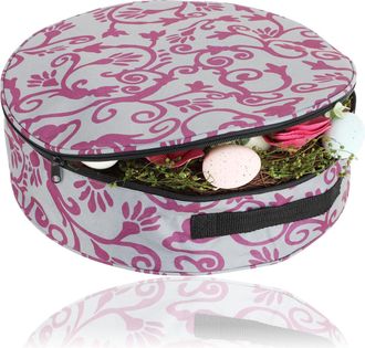 Com-Four Aufbewahrungstasche für Kränze, Girlanden, Näh- und Spielzeug - große runde Stoff-Box mit Tragegriff für Weihnachts-, Oster-, Adventsdekoration mit Re