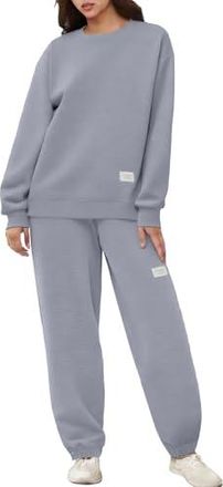 Generico Combinaison compl&egrave;te pour femme, homme, sport, 2 pi&egrave;ces, couleur unie, col rond minimaliste, &eacute;l&eacute;gant, d&eacute;contract&eacute;, l&eacute;ger, incurv&eacute;, sans capuche, panta