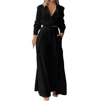 Generic Ensemble pyjama de No&euml;l pour femme avec chemise et pantalon &agrave; boutons P&egrave;re No&euml;l mignon 2 pi&egrave;ces pour femme, Noir, XXL