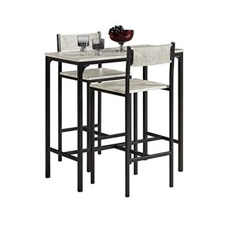 SoBuy Ensemble Table Haute de Cuisine 87 cm avec 2 tabourets de Bar - Meuble Bar Compact Mange Debout pour Petit Espace, Balcon, Salon ou Cuisine - Style In