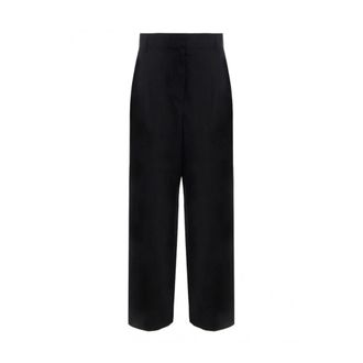 Ferragamo Femme, Pantalons, Noir, Taille: 36 FR Pantalon Large Noir en Soie et Lin