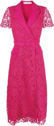 Self Portrait Femme, Robes, Rose, Taille: 36 FR Robe Midi Ceintur&eacute;e en Dentelle