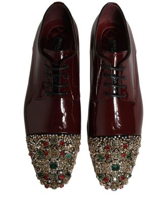 Dolce & Gabbana Mens Maroon Embellished Derby Dress Formal Shoes Black Leather