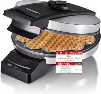 Cloer 1898XL Waffeleisen Professional, zuckerresistente Doppelbeschichtung, f&uuml;r gewerblichen Betrieb geeignet, XL Herzwaffel 19,5 cm &Oslash; 1200 W