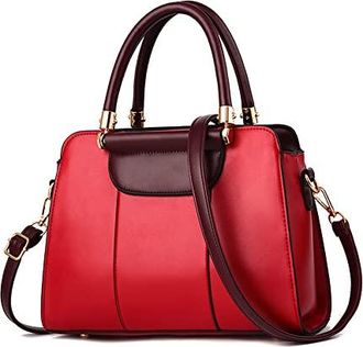 Generic Sacs &agrave; main et sacs &agrave; main bicolores pour femme avec poign&eacute;e sur le dessus - Sac &agrave; bandouli&egrave;re tendance pour femme, Rouge, Large