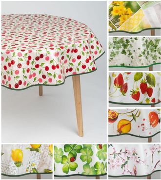 Laro 140cm runde Wachstuch Tischdecke abwaschbar Wachstuchtischdecke mit Saum-Eingefasst-Paspelband, Muster:Kirsche Rot Weiß, Größe: Rund 140cm