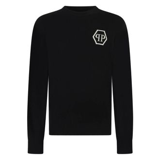 Philipp Plein Homme, Pulls, Noir, Taille: XL Pull ras du cou en cachemire Jacquard Hexagone