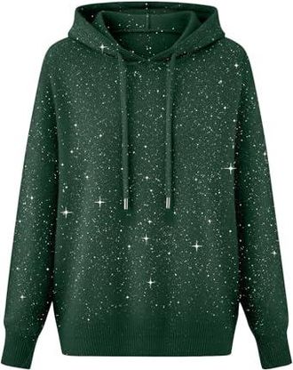 Generic R&eacute;union dhiver et de vacances, pull de loisirs pour le Nouvel An avec de v&eacute;ritables paillettes, couleur unie, coupe ample, sweat &agrave; capuche pour femme 
