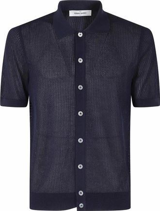 Gran Sasso Homme, Pulls, Bleu, Taille: L Camicia Maglia MM Operata Cotone