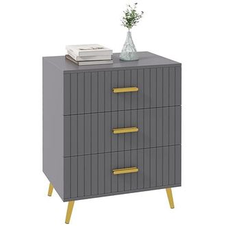 HOMCOM Commode Moderne &agrave; 3 tiroirs, Meuble &agrave; tiroirs en Bois et Aluminium, 60x40x71.5 cm, Or et Gris fonc&eacute;