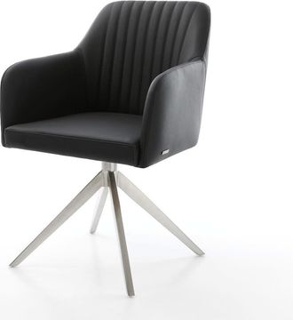 DELIFE Esszimmerstuhl Greg-Flex Echt-Leder Schwarz Kreuzgestell breit Edelstahl Taschenfederkern, Esszimmerst&uuml;hle