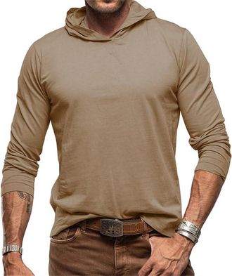ORANDESIGNE Herren Hoodie Einfarbig Kapuzenpullover Casual Langarm Shirts Outdoor Sweatshirt mit Kapuze Herbst Basic Kapuzenshirt A Khaki XL