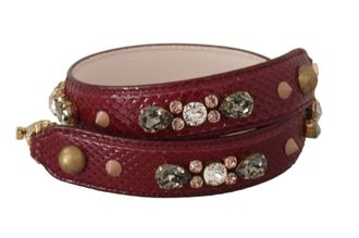 Dolce & Gabbana Womens Bordeaux Leather Crystals Bag Shoulder Strap Python