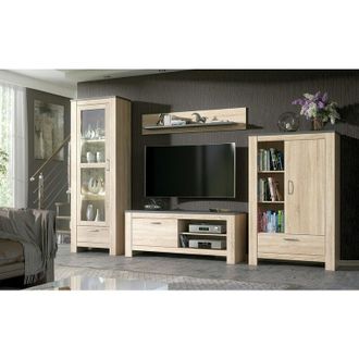 PEGANE Pegane - Ensemble de salon meuble tv + 1 étagère murale + armoire avec led + buffet coloris chêne cambrian, graphite