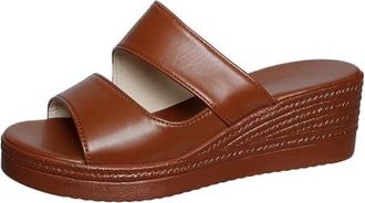 Generic Sandales &agrave; talons compens&eacute;s pour femme - Bout ouvert - L&eacute;g&egrave;res et d&eacute;contract&eacute;es - &Agrave; enfiler - Pour l&eacute;t&eacute; - Chaussures de plage romaines, marron, 38.5 E