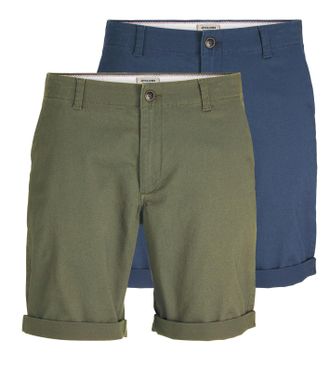 Jack & Jones Herren JPSTENZO JJCHINO Shorts 2er Pack, Kurze Hose, Dusty Olive/Dark Denim, L