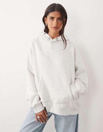 KAIIA Hoodie mit hohem Baumwollanteil, &Ouml;sen-Detail und Oversize-Logo in Graumeliert
