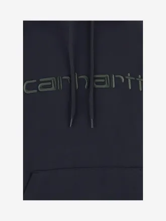 Carhartt Work in Progress Mens Cotton-Blend Logo Hoodie Dark Navy Sweatshirts Sweater