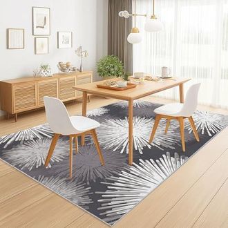 Generic Gris Lavable en Machine Tapis Salon Dessin au Trait p&eacute;tales d&eacute;ploiement, 160 x 230 cm Doux Tapis de Sol Pelucheux Dessous Antid&eacute;rapant, Entree Interie