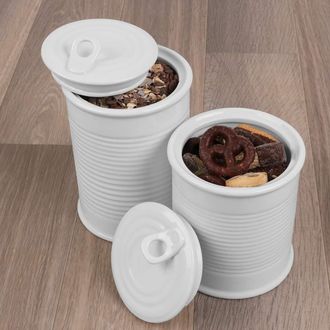 Holst Porzellan SL 012 SET 2 Vorratsdosen-Set/Lagerdosen Konserve 2-TLG, Porzellan, weiß, 1,2 L