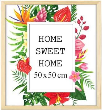 MG Design Cadre photo en bois 50 x 50 cm Naturel - plexiglas transparent, à suspendre vertical et horizontal - pour photos, posters et puzzles