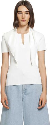 Max Mara Tie-detailed Ribbed-knit T-shirt