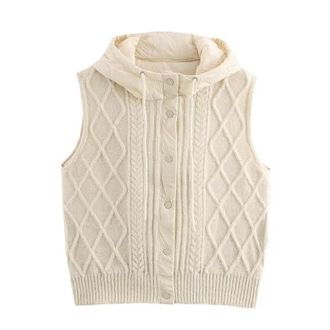 Generic Gilet chaud matelass&eacute; &agrave; capuche pour femme - Coupe ajust&eacute;e avec dos bouffant - Veste l&eacute;g&egrave;re sans manches pour lhiver, blanc, Taille unique