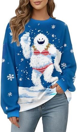 Generic Sweat-shirt de No&euml;l amusant pour femme - Chandail &agrave; col rond amusant avec imprim&eacute; graphique tendance de No&euml;l, sweat-shirt pour f&ecirc;te, vacances, No&euml;l am