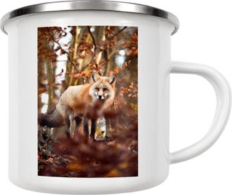 artboxONE Emaille Tasse Fuchs im Herbst von LinaTea - Emaille Becher Natur