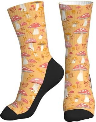 Generic Respirantes Homme Chaussettes Imprimé Champignon Roses Orange Hommes Socquettes Classiques Chaussettes Courtes Pour Trekking Femme Sport 40Cm