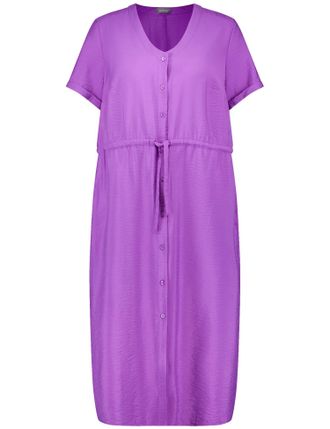 Samoon Damen Sommerkleid in Midil&auml;nge Kurzarm, mit &Auml;rmelaufschlag unifarben wadenlang Soft Plum 52