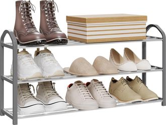 Woltu Schuhregal Metall 3 Schicht, Platzsparend mit Tragegriff, Rostbeständig, Schuhständer für Flur,Kleiderschrank,Eingangsbereich,Schlafzimmer, 79x42,5x18