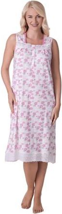 Camille Chemise de Nuit Florale sans Manches en Jersey de Coton l&eacute;ger pour Femme, Rose, 42-44