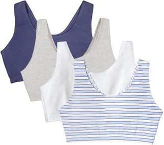 Fruit Of The Loom Built Up Tank Style Sports Bra Value Pack Soutien-Gorge, Rayures Cottage/Bleu Skipper/Gris chiné/Blanc, 68 (Lot de 4) Femme