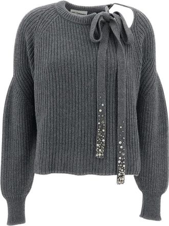 Des_Phemmes Cropped Rundhals-Strickpullover - - Knitwear - Damen - Grau - S