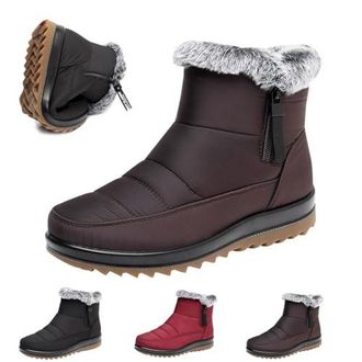 Generic Bottes dhiver imperm&eacute;ables en coton chaud pour femme, bottes dhiver chaudes doubl&eacute;es de fourrure, bottes mi-mollet en polaire avec fermeture &eacute;clair la