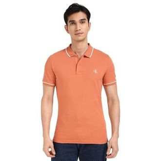 Calvin Klein Polo Manches Courtes Homme Tipping Slim avec Stretch, Orange (Aragon), M