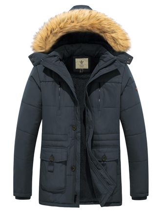 WenVen Herren Baumwolle M&auml;ntel Gef&uuml;ttert Kapuze Jacke Quilted Gesteppt M&auml;ntel Bequem Freizeit Jacke Grau M