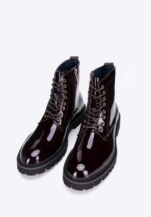 Wittchen Herren-Kampfstiefel aus Lackleder, bordeauxrot