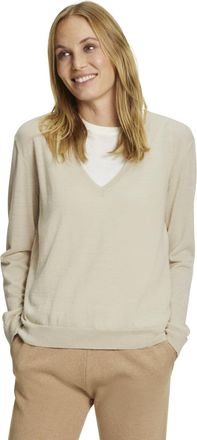 Falke Damen Pullover Basic New Merino V-Neck W Pu Wolle elegant klassisch f&uuml;r Business und Freizeit mit V-Ausschnitt 1 St&uuml;ck, Beige Melange 4043, XS