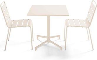 Oviala Palavas Gartenm&ouml;bel-Set, 70 cm und 2 Gartenst&uuml;hle, Metall, elfenbeinfarben