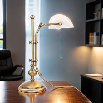 Licht-Erlebnisse Tischlampe Messing massiv in Bronze mit Glas Premium