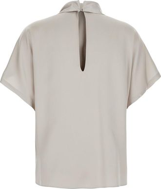 Brunello Cucinelli Monile-Decorated Silk Blouse - Beige