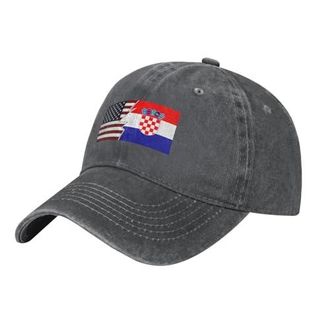 Generic Drapeaux Am&eacute;ricains Et Croates D&eacute;chir&eacute;s Unisexe Casquette De Baseball L&eacute;ger Chapeau De Cowboy Anti-Soleil Snapback Cap pour Randonn&eacute;e Toutes Les Saiso
