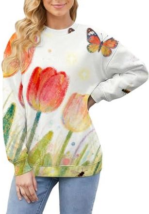 Generic Sweats surdimensionnés pour femmes à manches longues et col rond imprimé aquarelle sweatshirt décontracté confortable de Noël, Sweat-shirts à col rond