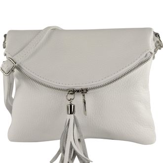 modamoda.de T07L / T139L Damen Leder kleine Umh&auml;ngetasche 2 Modelle handmade in Italy, Farbe:T139L Wei&szlig;