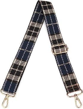 Generic Sangle de sac à bandoulière en toile réglable motif à carreaux coloré sangle de remplacement de bandoulière plus large for unisexe(Plaid - Dark Blue)