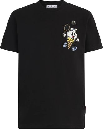Philipp Plein Homme, Tops, Noir, Taille: XS Round Neck T-Shirt Gelato Monsters