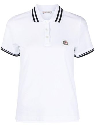 Moncler polo &agrave; bords ray&eacute;s - Blanc